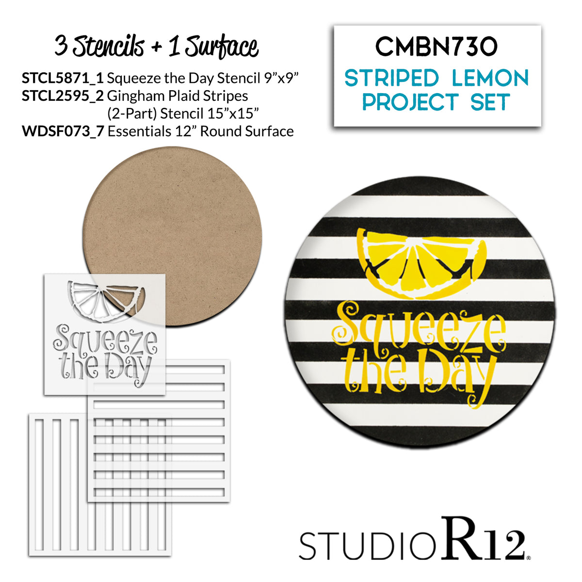 Striped Lemon Project Kit by StudioR12 Stencils | Includes stencils an